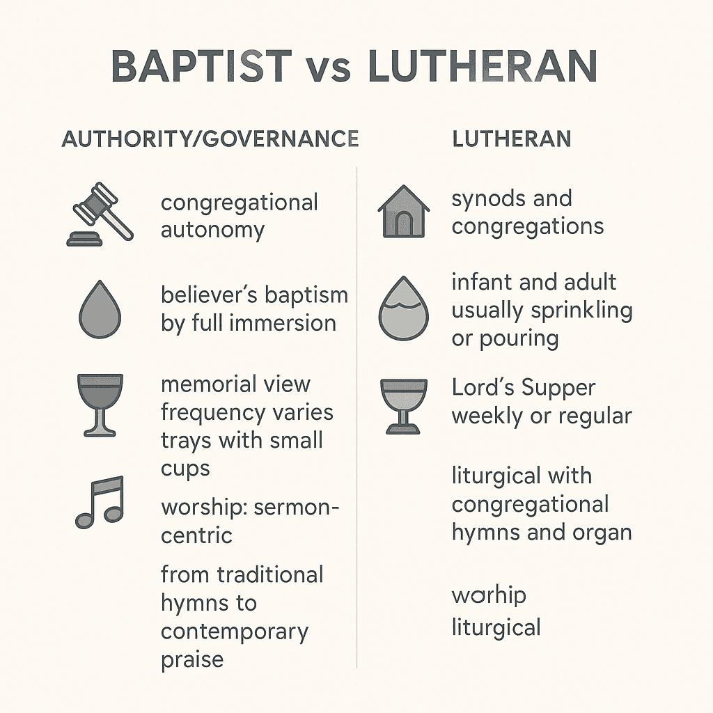 Baptist vs Lutheran – Beliefs, Differences, and Comparison Chart