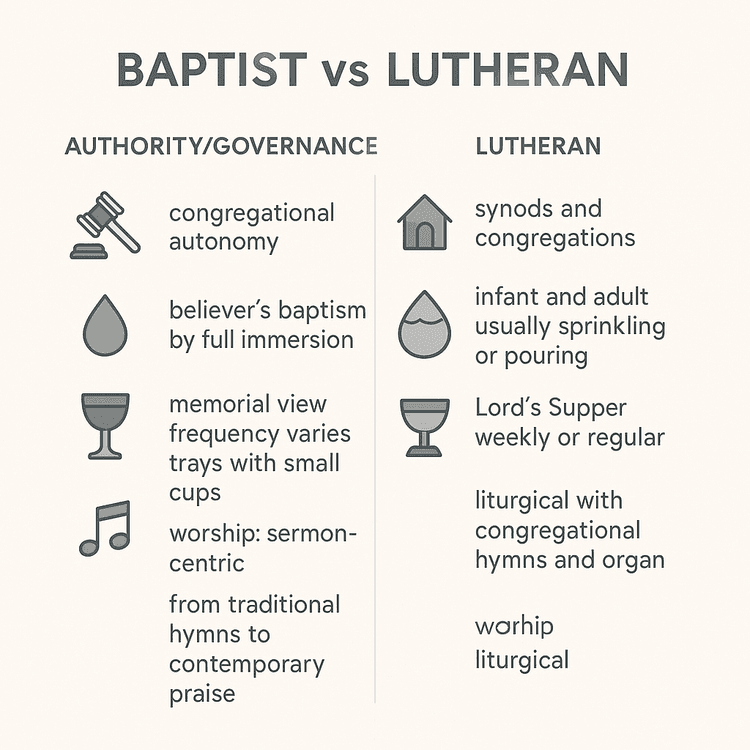 Baptist vs Lutheran – Beliefs, Differences, and Comparison Chart