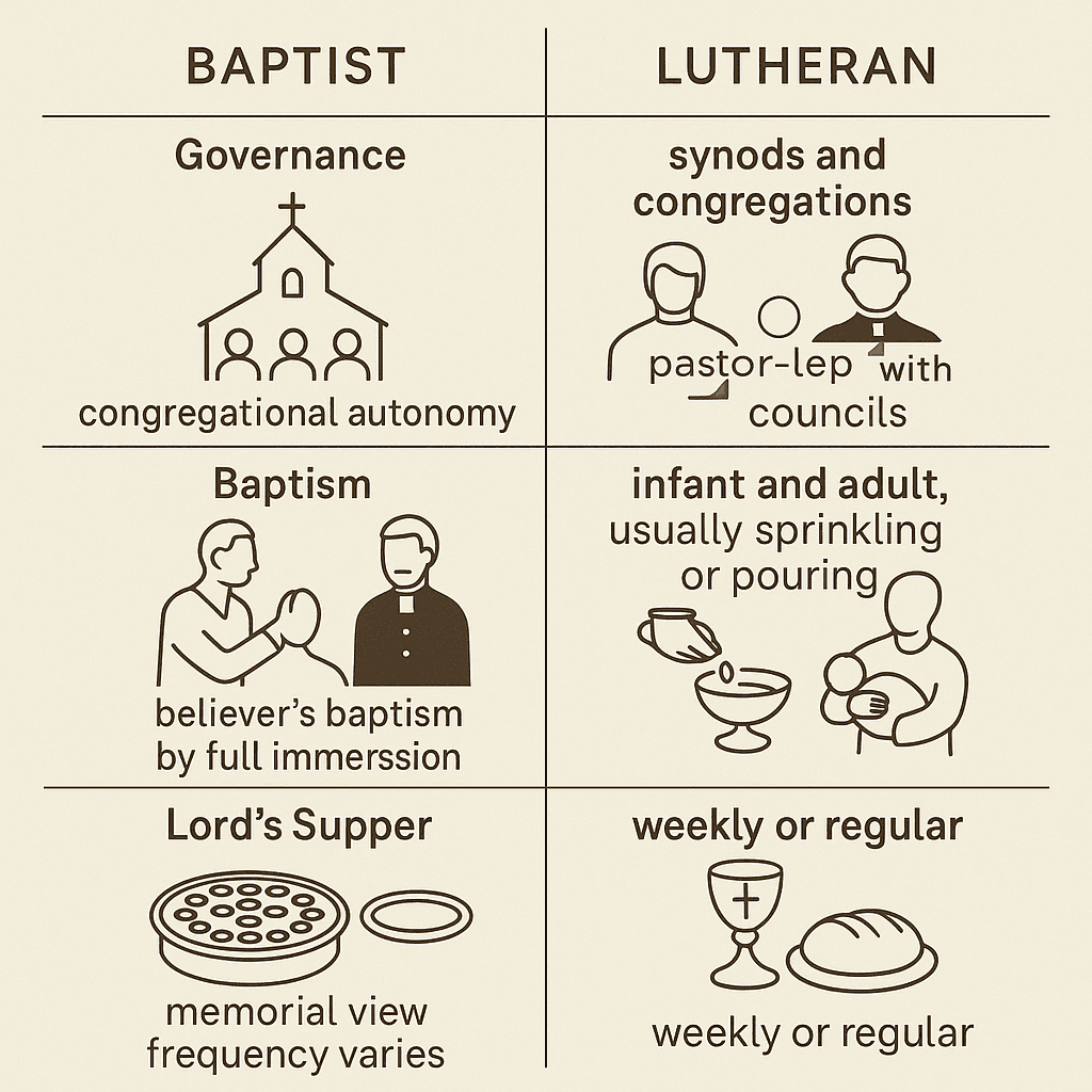 Baptist vs Lutheran – Beliefs, Differences, and Comparison Chart
