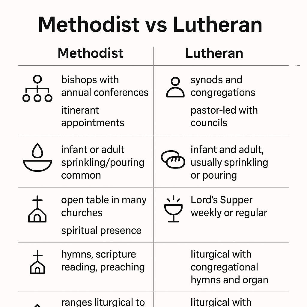 Methodist vs Lutheran – Beliefs, Differences, and Comparison Chart