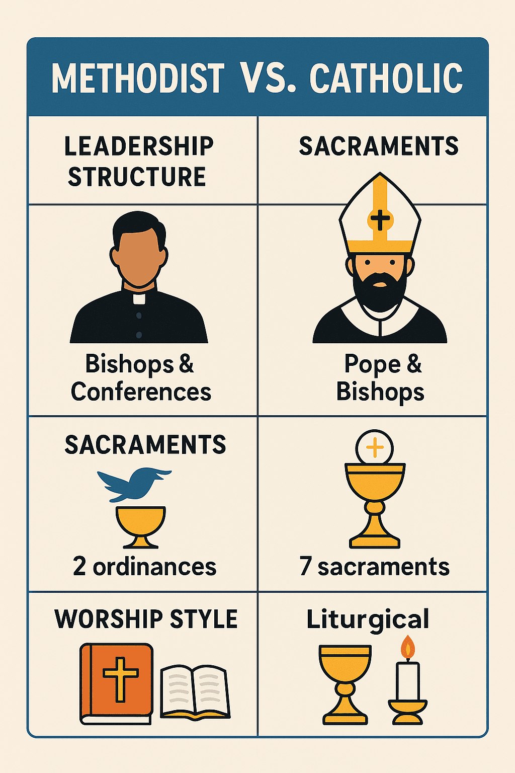 Methodist vs Catholic – Beliefs, Differences, and Comparison Chart
