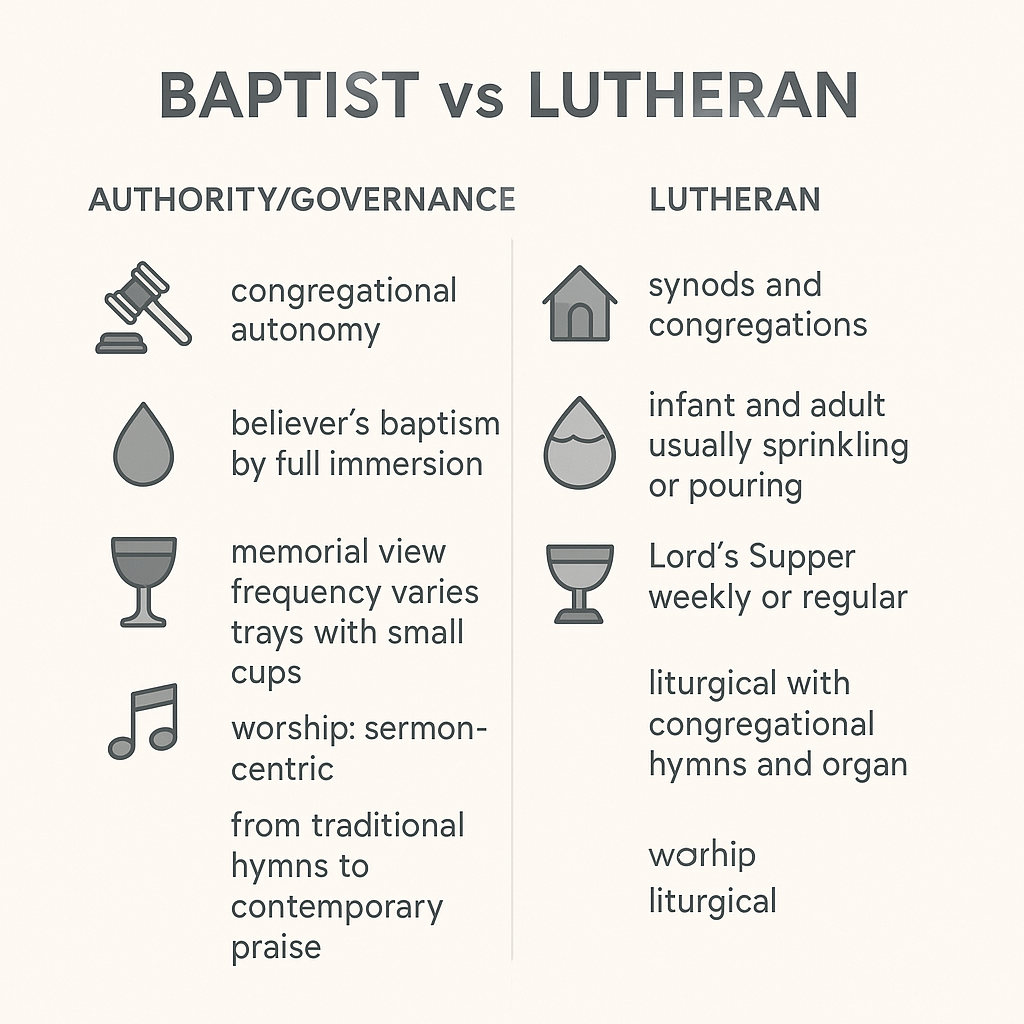 Baptist vs Lutheran – Beliefs, Differences, and Comparison Chart