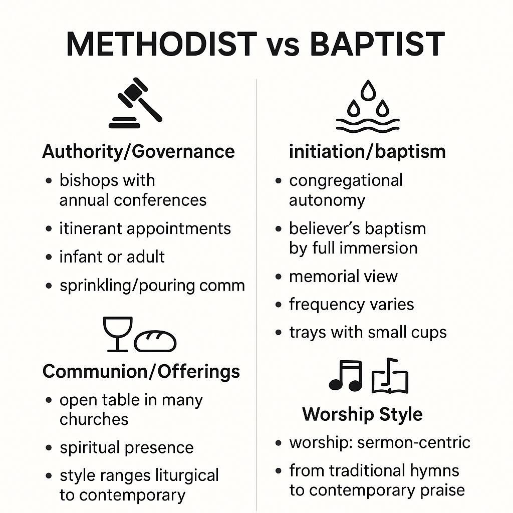 Methodist vs Baptist – Beliefs, Differences, and Comparison Chart